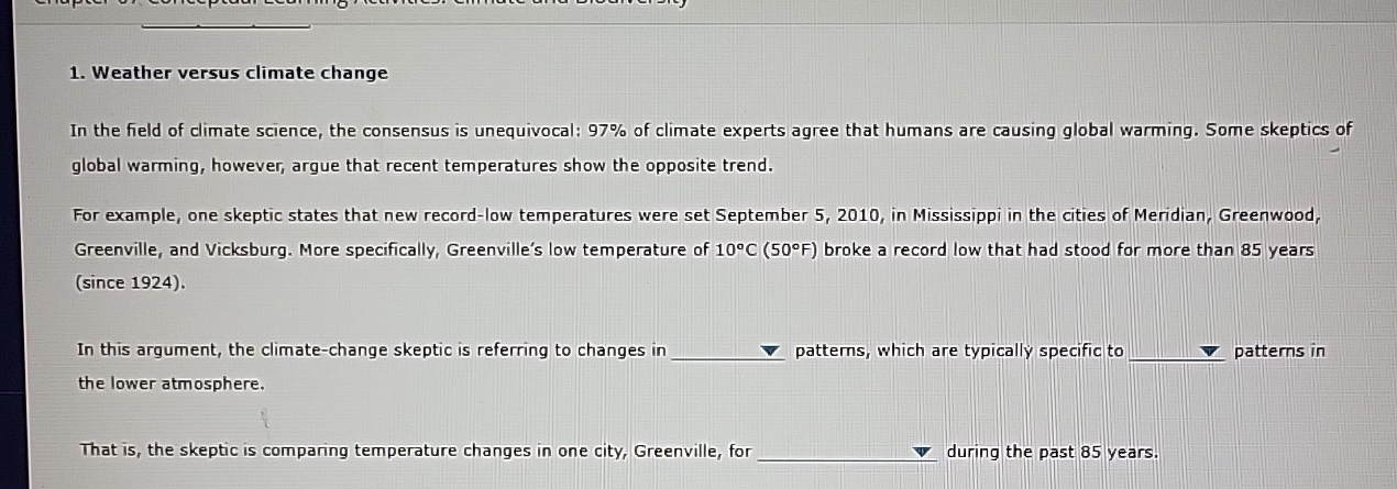 Solved Weather versus climate changeIn the field of dimate | Chegg.com