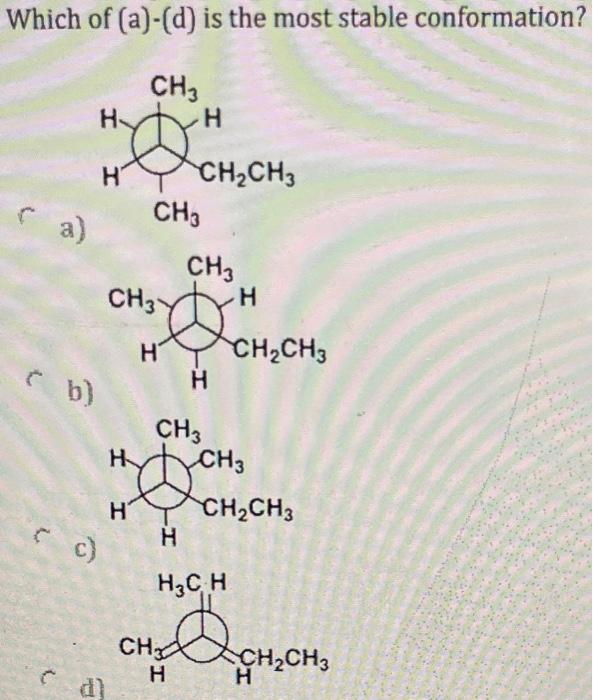 Solved Which of (a)-(d) is the most stable conformation? CH3 | Chegg.com
