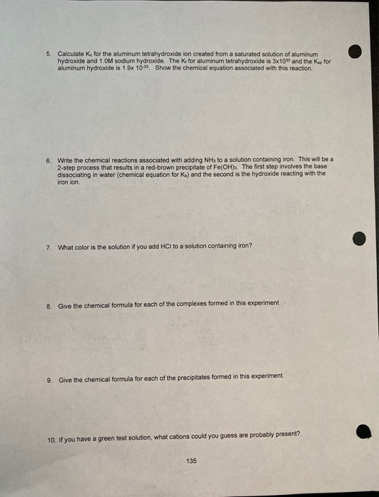 Solved 5. Calculate K for the aluminum tetrahydroxide ion | Chegg.com