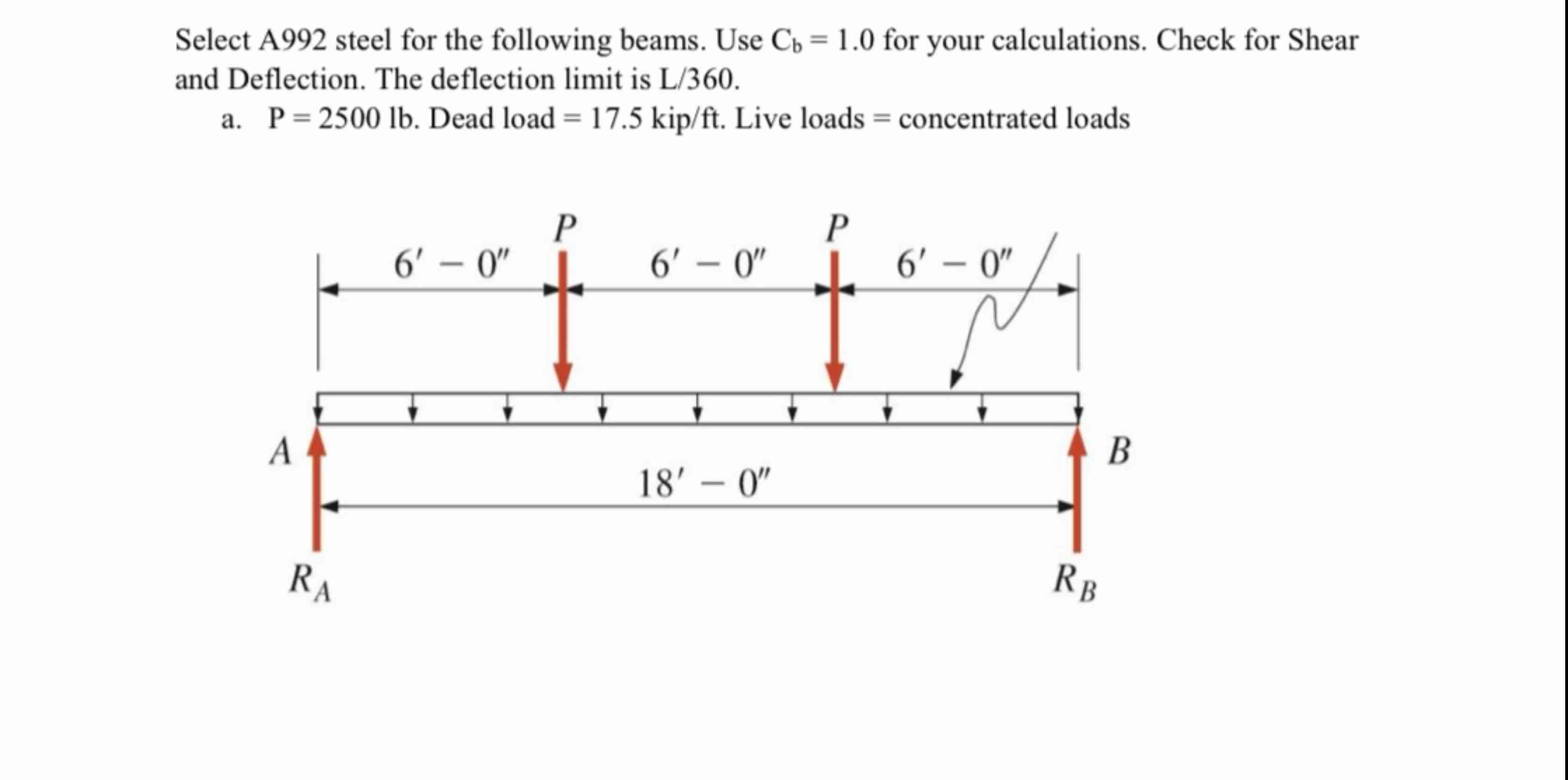 Select A992 ﻿steel for the following beams. Use | Chegg.com