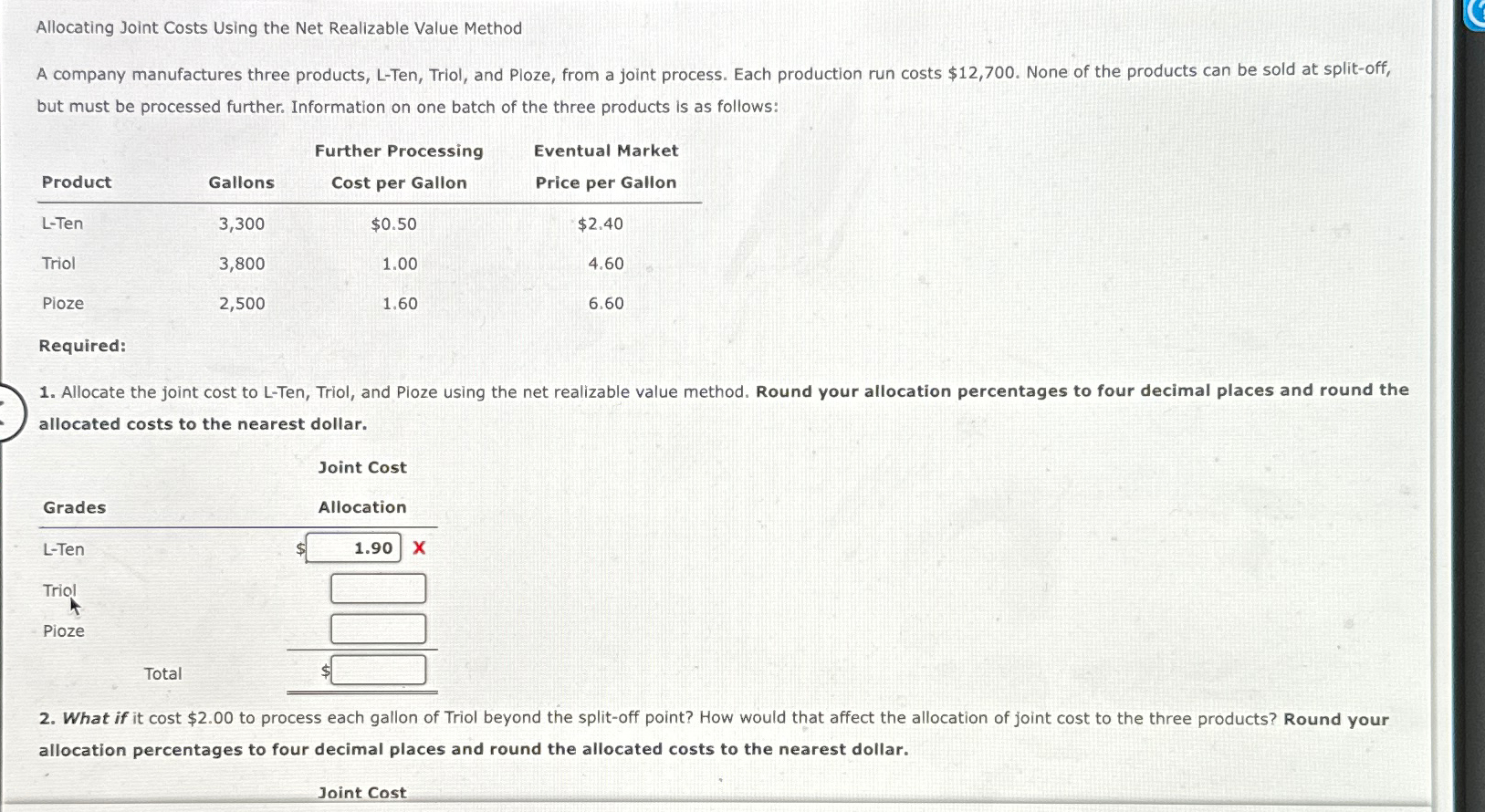 Solved Allocating Joint Costs Using the Net Realizable Value | Chegg.com