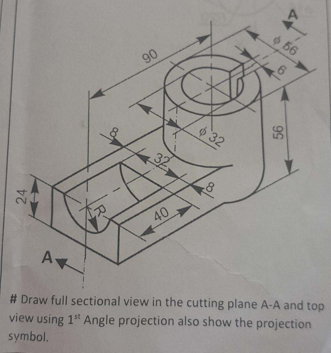 Solved # Draw full sectional view in the cutting plane A-A | Chegg.com