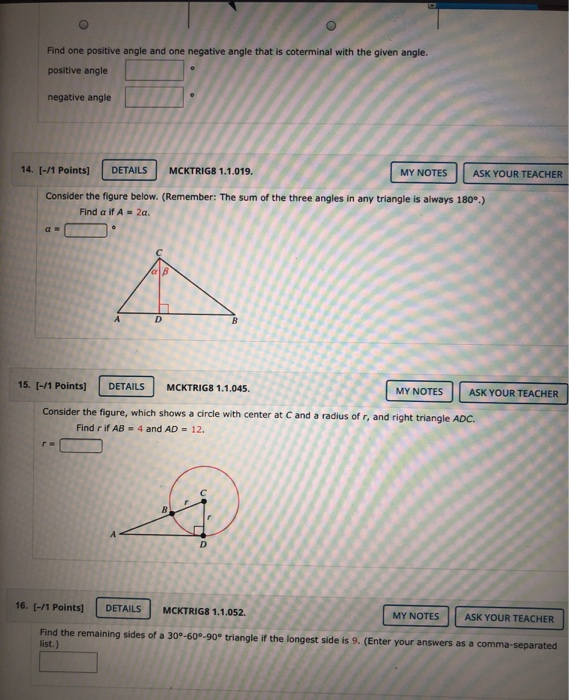 Solved O Find one positive angle and one negative angle that | Chegg.com