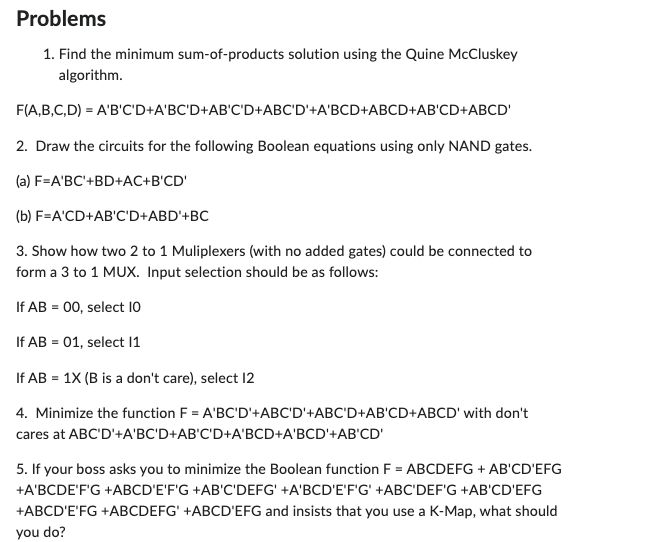 Solved ProblemsFind the minimum sum-of-products solution | Chegg.com