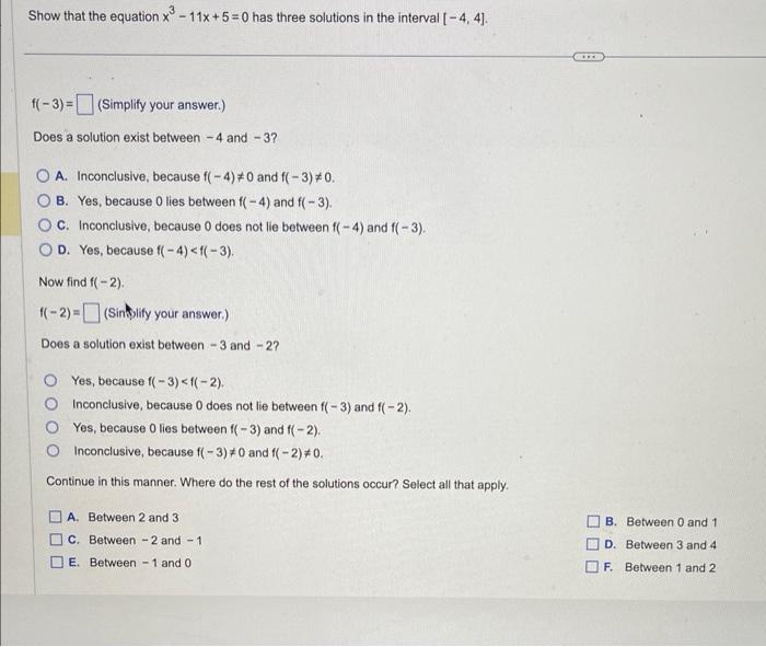 Solved Show that the equation x3−11x+5=0 has three solutions | Chegg.com