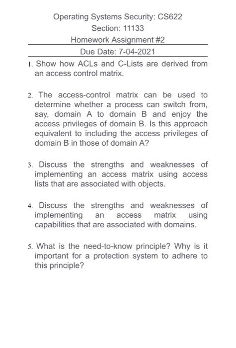 Solved Operating Systems Security: CS622 Section: 11133 | Chegg.com