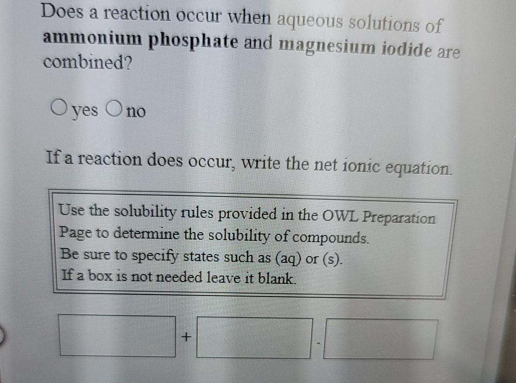 Solved Does a reaction occur when aqueous solutions of | Chegg.com