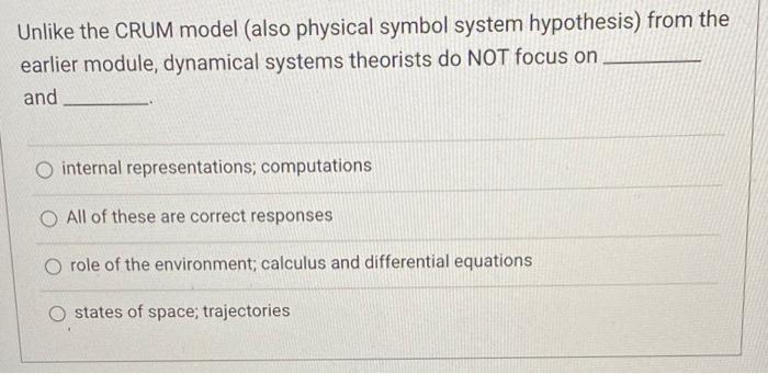 Solved Unlike the CRUM model (also physical symbol system | Chegg.com