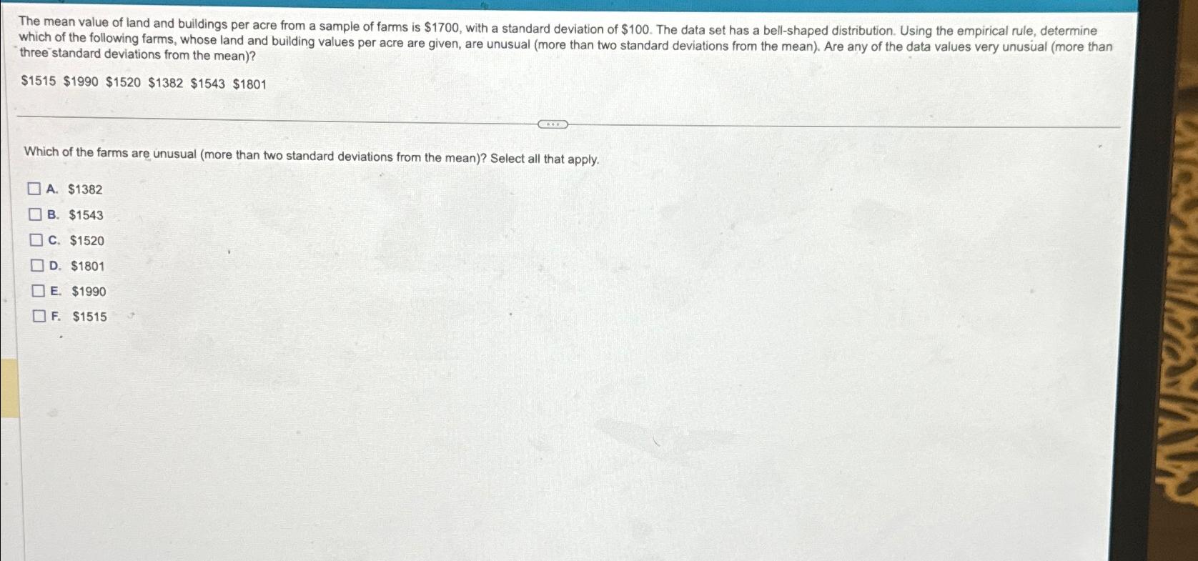 Solved three standard deviations from the | Chegg.com