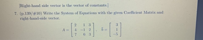 Solved (Right-hand side vector is the vector of constants.] | Chegg.com