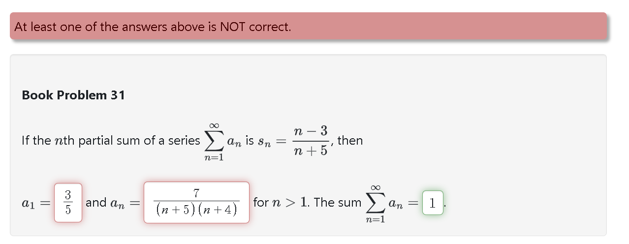 Solved Book Problem 31If the nth partial sum of a series | Chegg.com