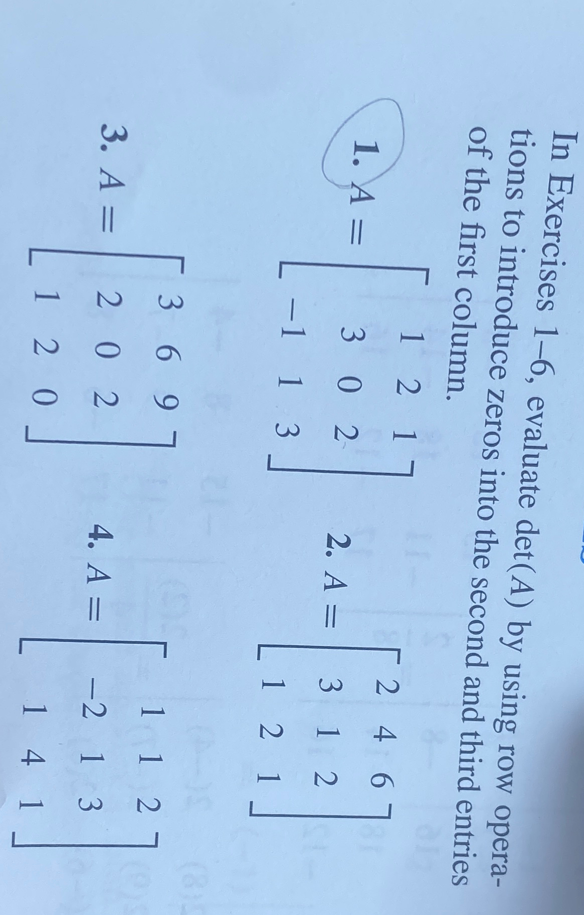 Solved In Exercises 1-6, ﻿evaluate det(A) ﻿by using row | Chegg.com