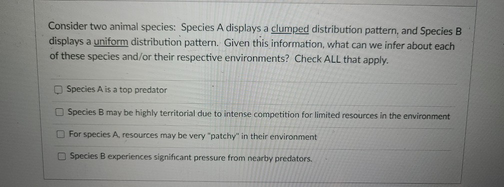 Solved Consider two animal species: Species A displays a | Chegg.com
