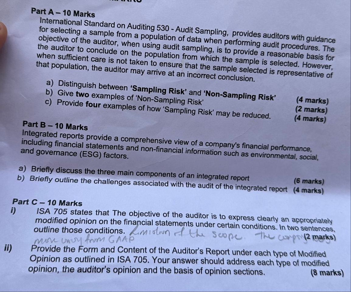 Solved Part A - 10 ﻿MarksInternational Standard on Auditing | Chegg.com
