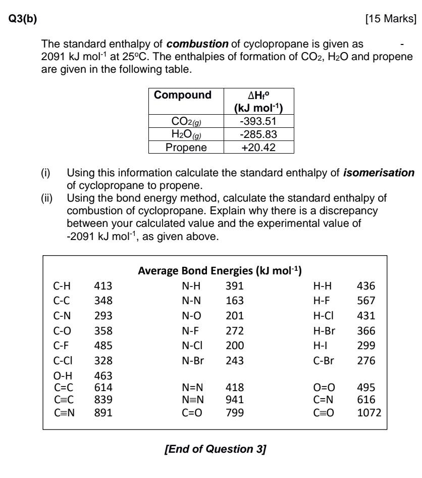 The standard enthalpy of combustion of cyclopropane | Chegg.com