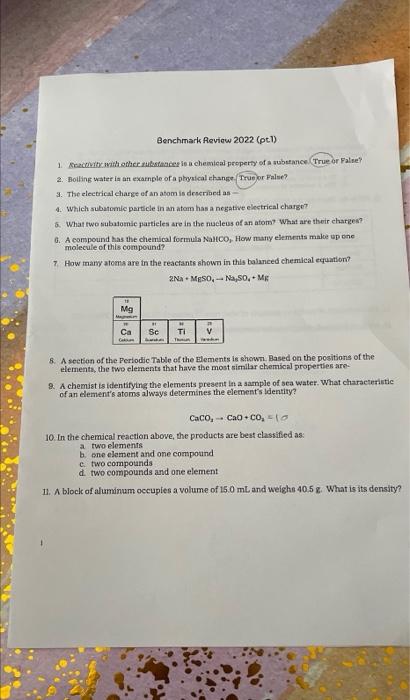 Solved Benchmark Review 2022 (pt1) 1 bith other is a | Chegg.com