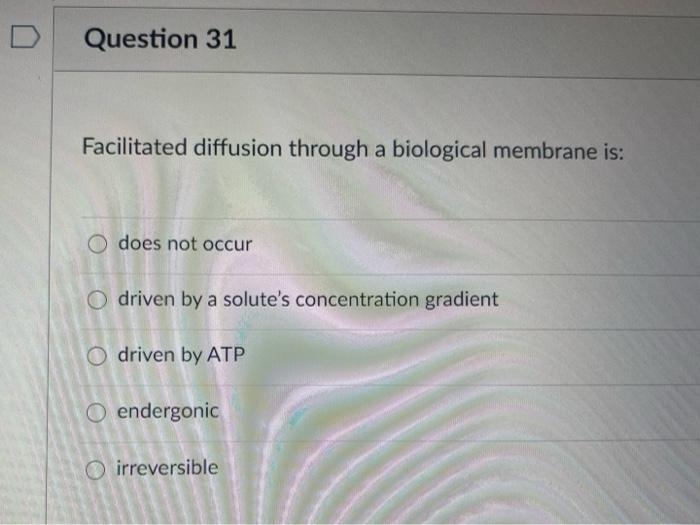 Solved Question 31 Facilitated diffusion through a | Chegg.com
