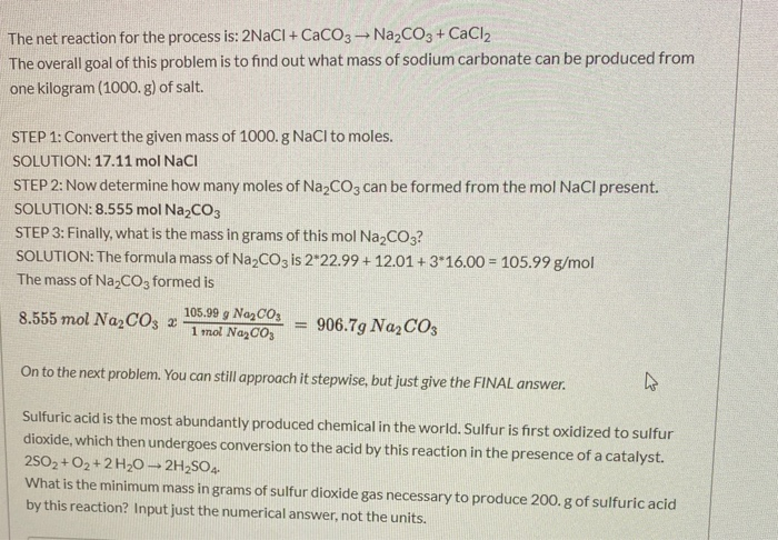 Solved The net reaction for the process is: 2NaCl + | Chegg.com