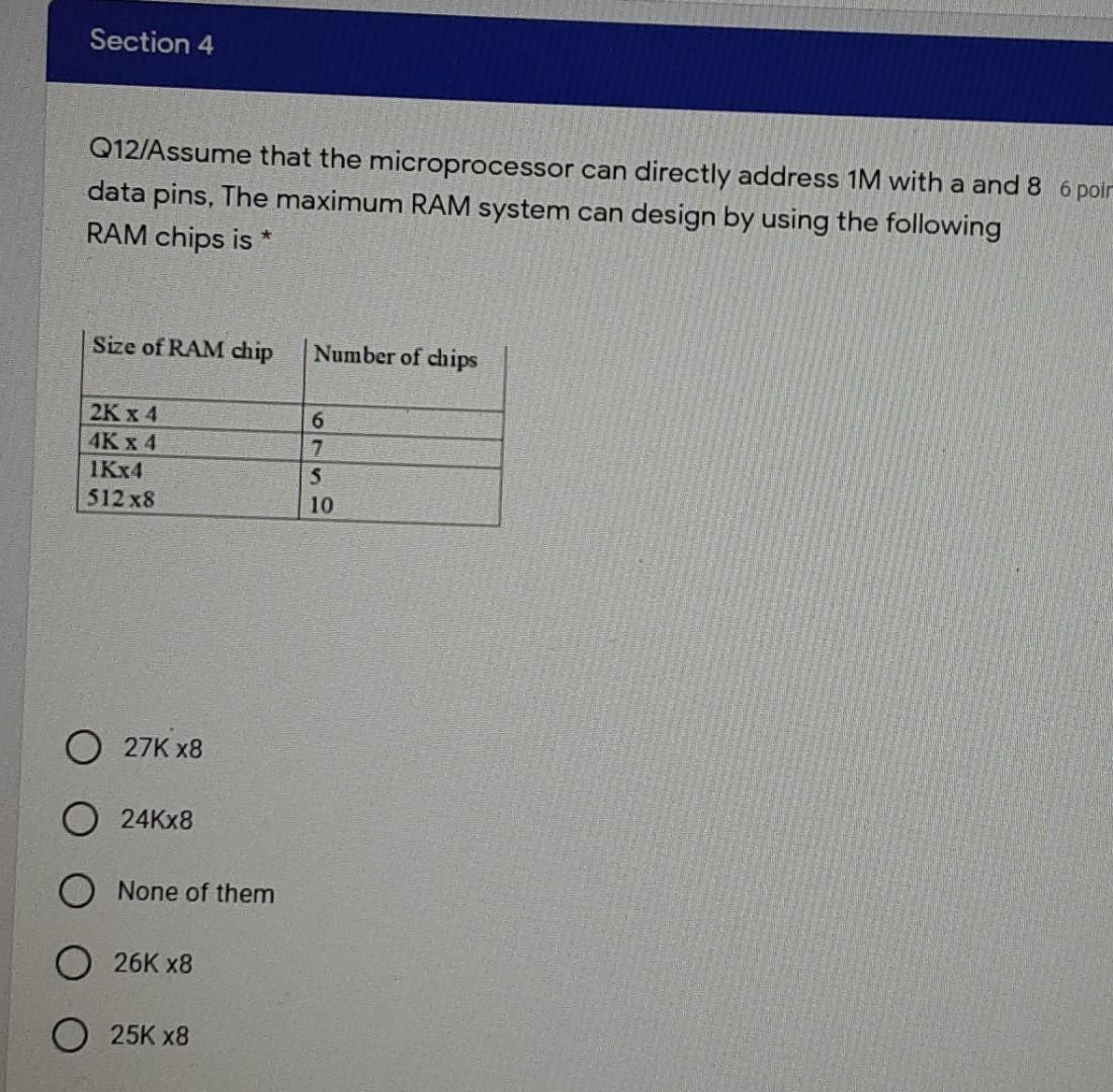 Solved Section 4 Q12/Assume that the microprocessor can | Chegg.com