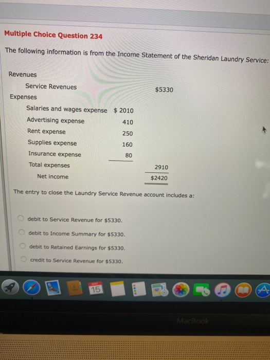 Solved Multiple Choice Question 234 The following | Chegg.com