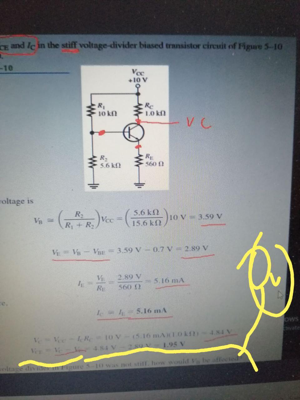 Solved CE and Ic in the stiff voltage-divider biased | Chegg.com