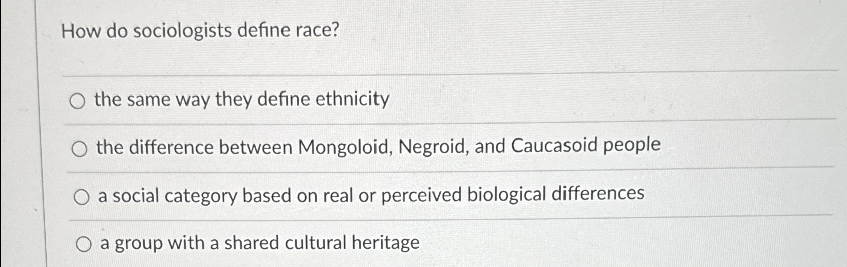 Solved How do sociologists define race?the same way they | Chegg.com