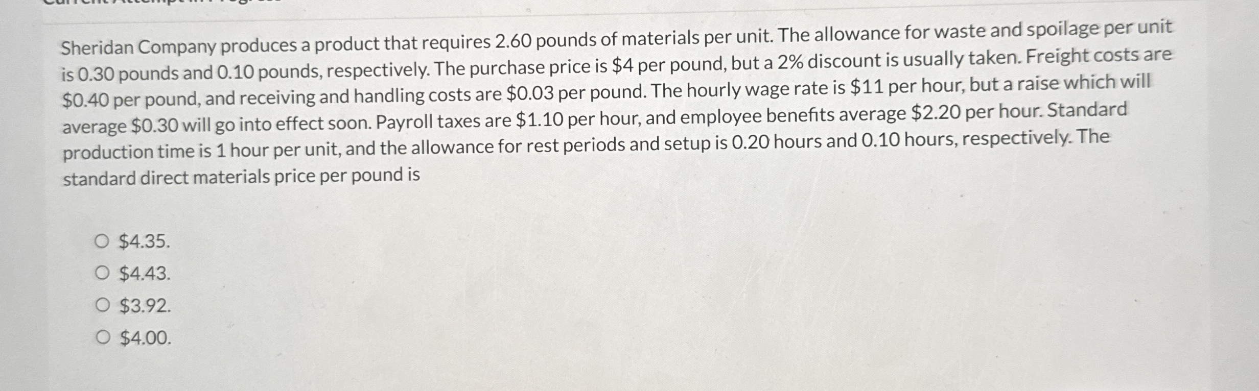 High Quality SOLUTION Sheridan Company produces a product that requires | Chegg.com