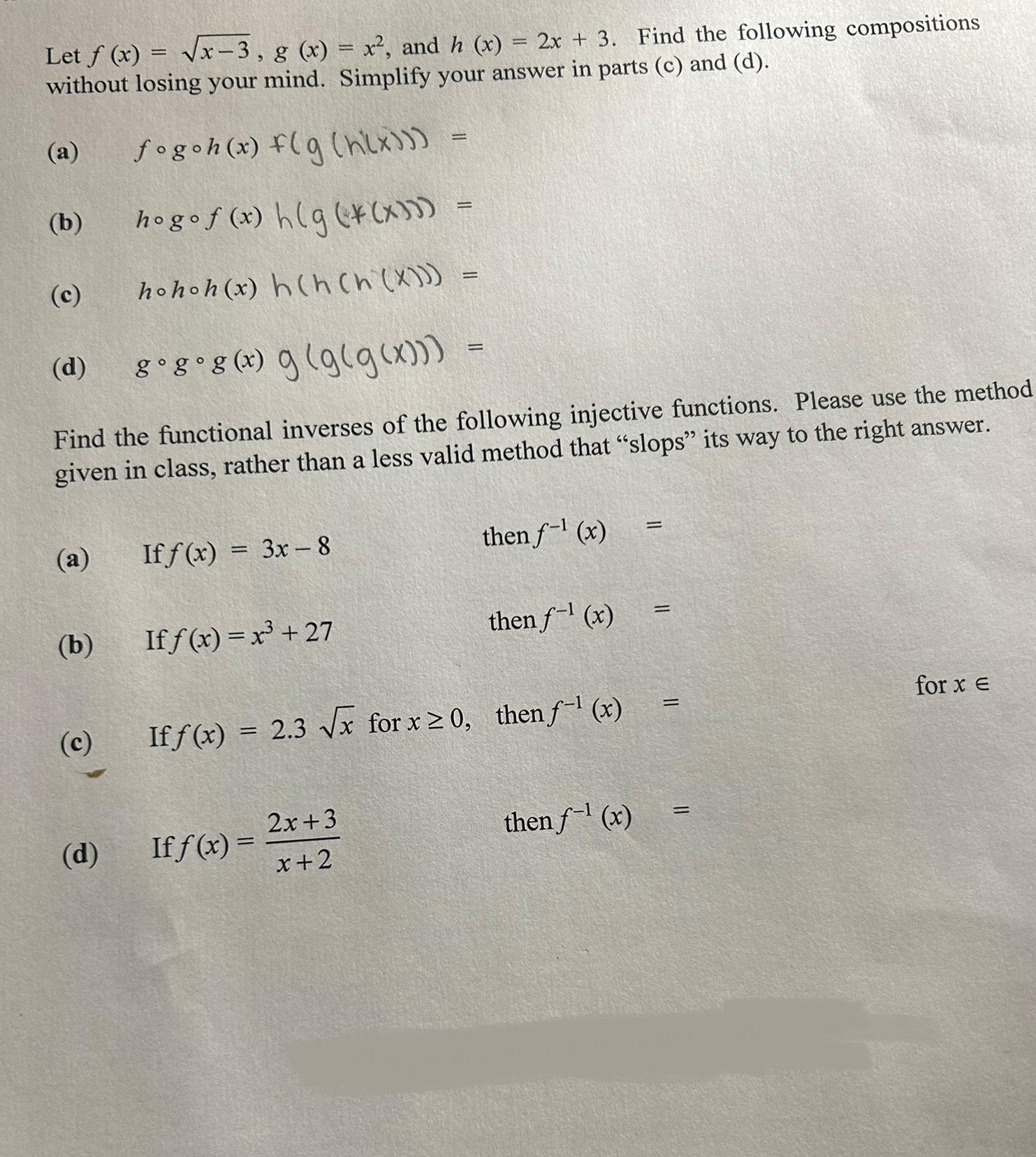 Solved Let f(x)=x-32,g(x)=x2, ﻿and h(x)=2x+3. ﻿Find the | Chegg.com