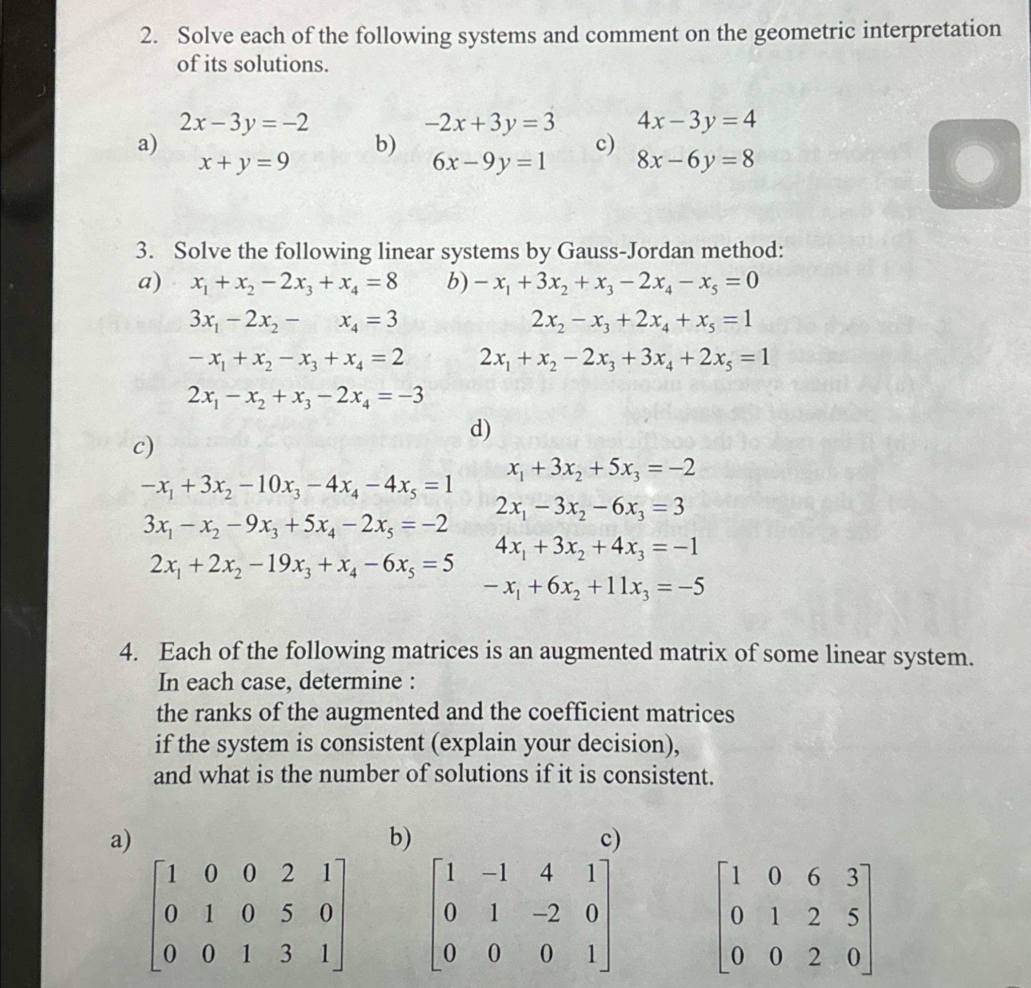 Solved Solve each of the following systems and comment on | Chegg.com