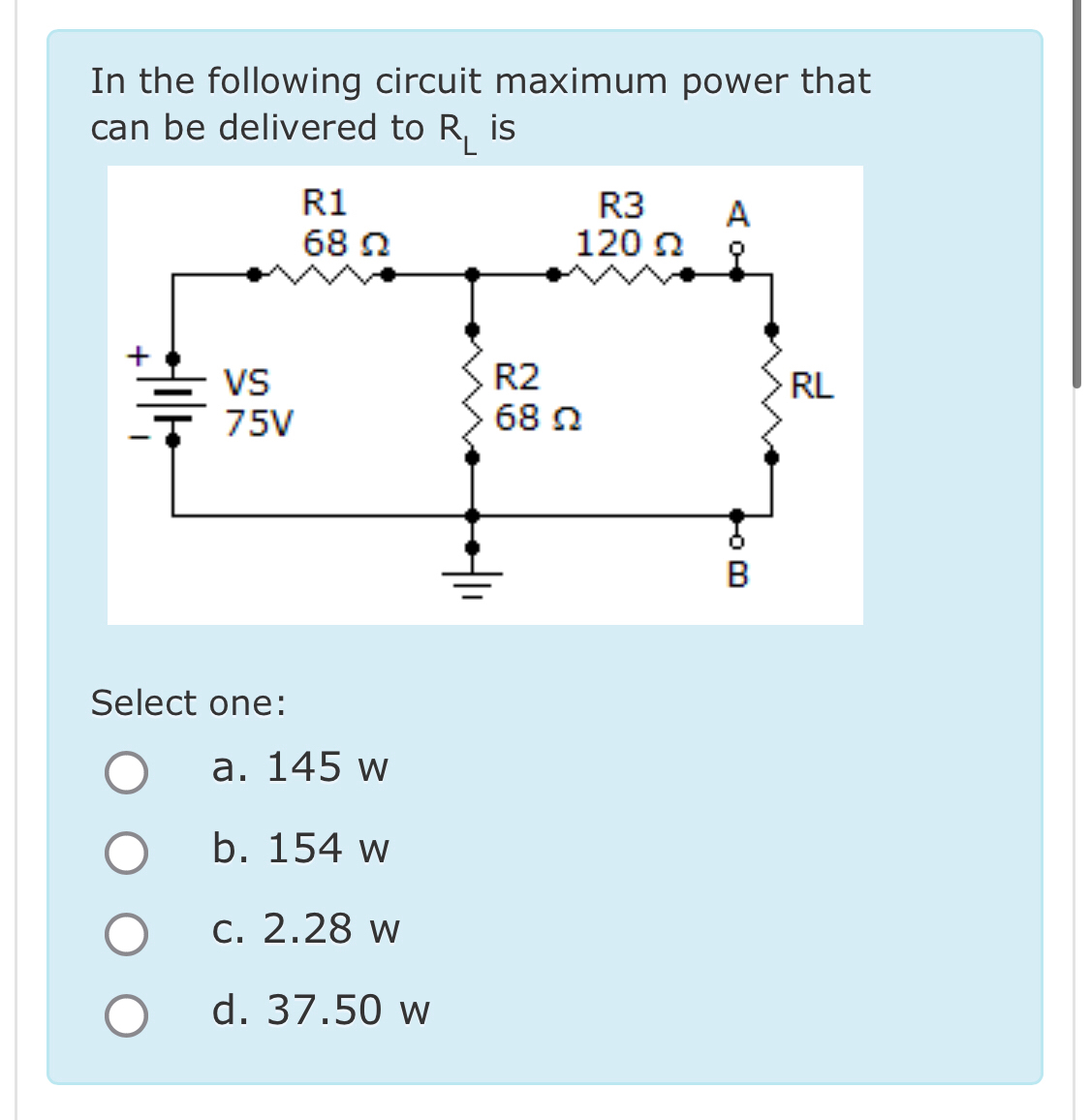 Solved In the following circuit maximum power that can be | Chegg.com