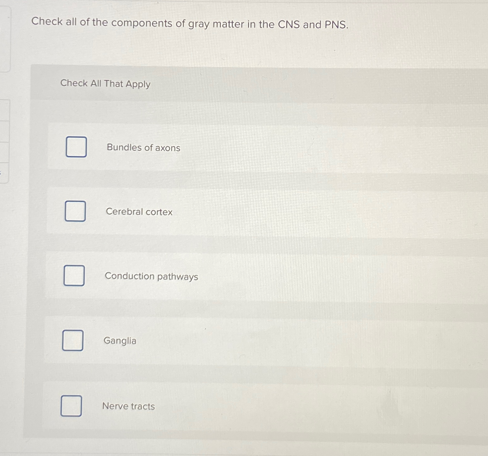 Solved Check all of the components of gray matter in the CNS | Chegg.com