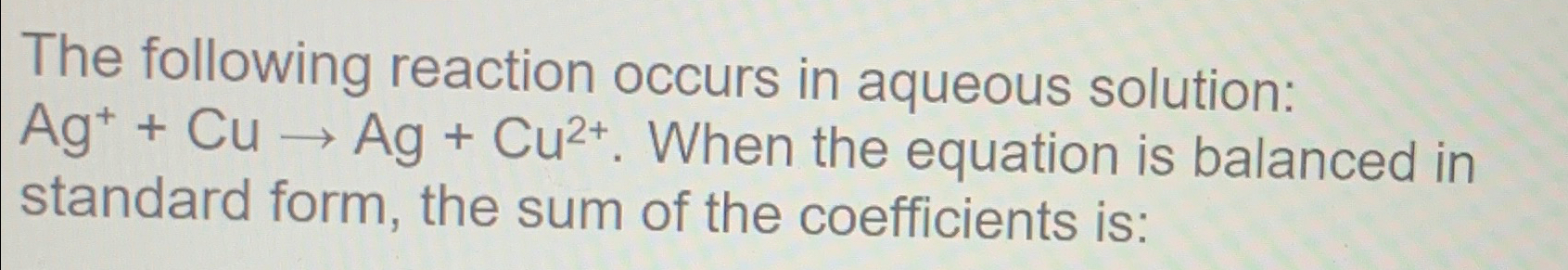 Solved The following reaction occurs in aqueous solution: | Chegg.com