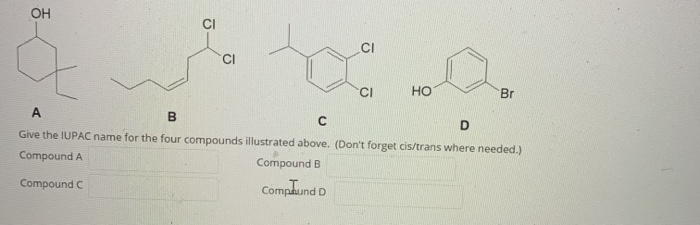 Solved CI HO Give the IUPAC name for the four compounds | Chegg.com