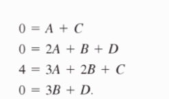 Solved 0 = A +C 0 = 2A + B + D 4 = 3A + 2B + c 0 = 3B + D. | Chegg.com
