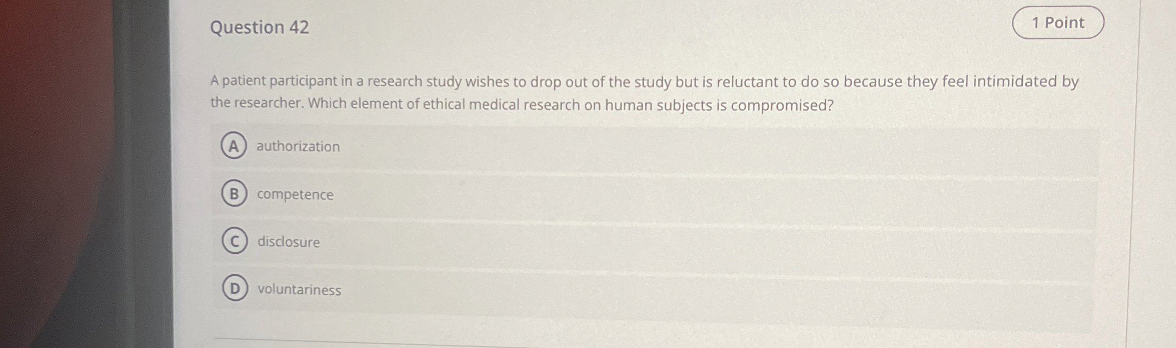 Solved Question 42A patient participant in a research study | Chegg.com
