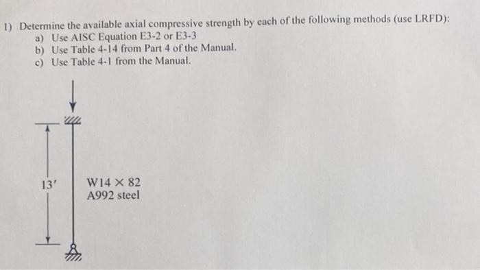 Solved 1) Determine the available axial compressive strength | Chegg.com