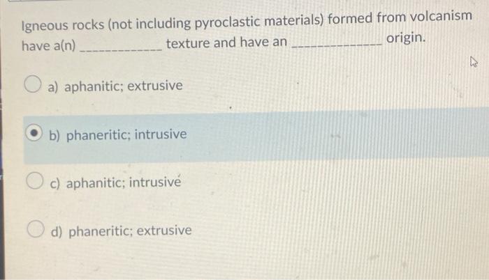 Solved Igneous rocks (not including pyroclastic materials) | Chegg.com