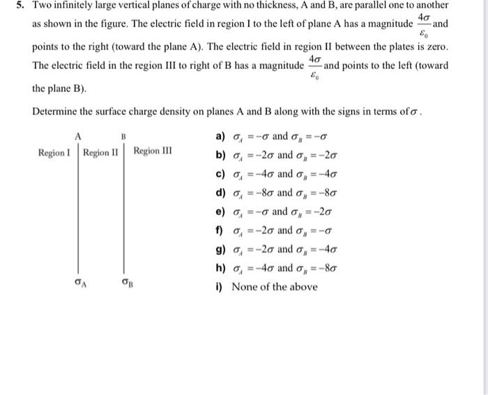 Solved 5. Two infinitely large vertical planes of charge | Chegg.com