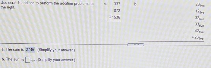Solved Use scratch addition to perform the addition problems | Chegg.com
