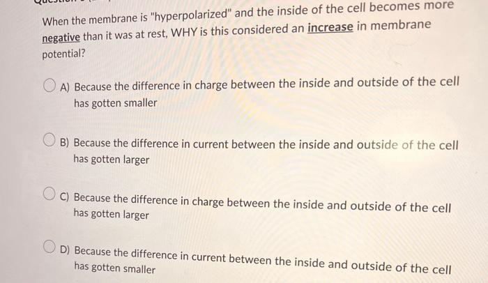 When the membrane is "hyperpolarized" and the inside | Chegg.com