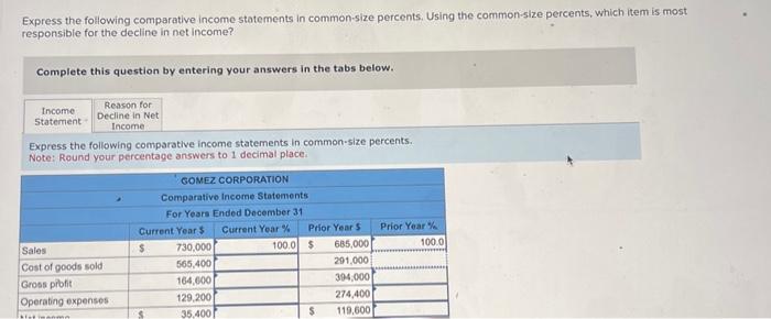 Solved Express the following comparative income statements | Chegg.com