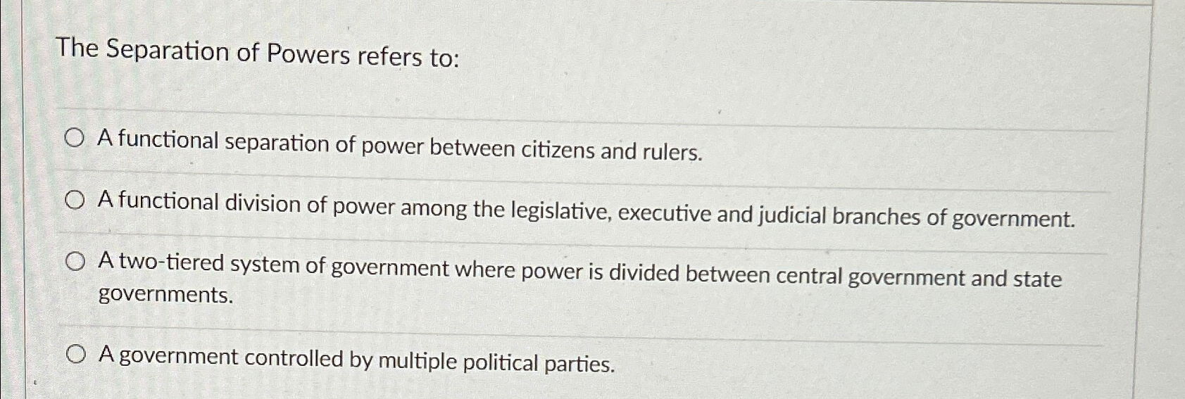 Solved The Separation of Powers refers to:A functional | Chegg.com