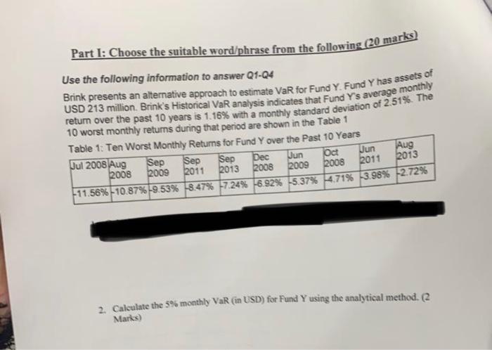 Solved Part I: Choose the suitable word/phrase from the | Chegg.com