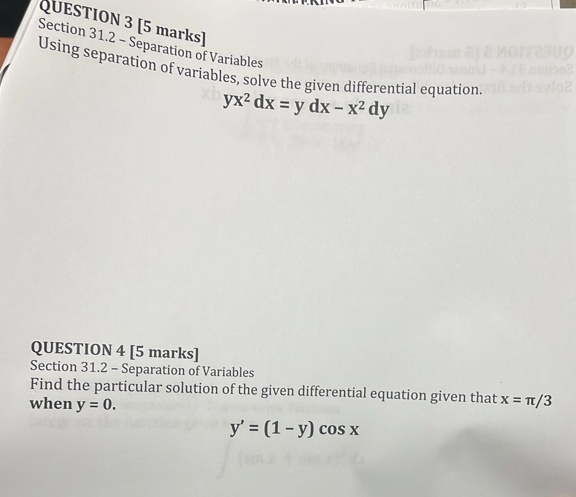 Solved QUESTION 3 [5 ﻿marks]Section 31.2 - ﻿Separation of | Chegg.com