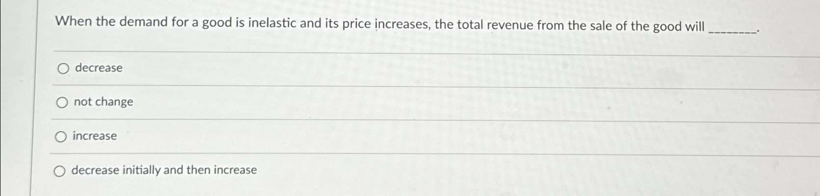 Solved When the demand for a good is inelastic and its price | Chegg.com
