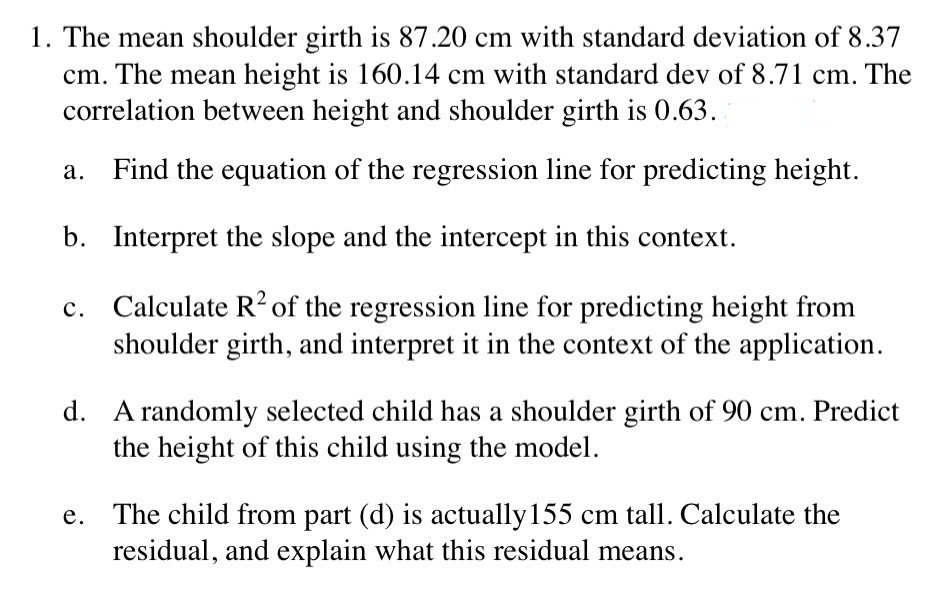Solved The mean shoulder girth is 87.20cm ﻿with standard | Chegg.com
