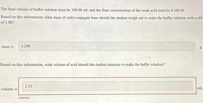 Solved A student must make a buffer solution with a pH of | Chegg.com