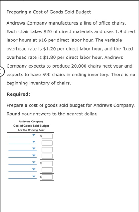 Solved Preparing an Ending Finished Goods Inventory Budget | Chegg.com