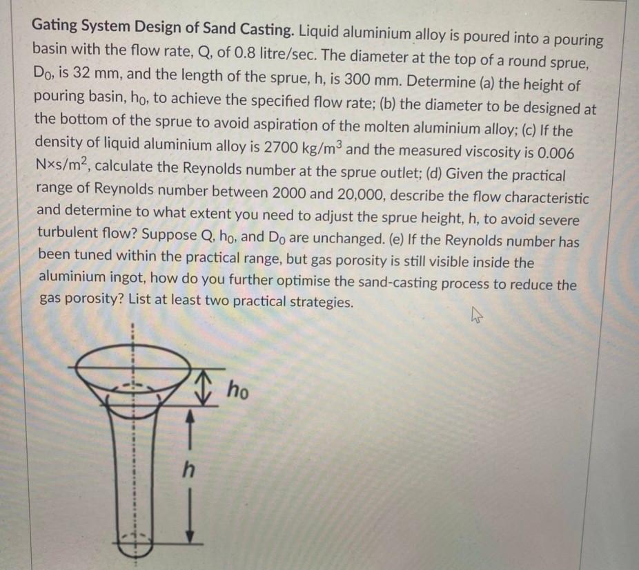Solved Gating System Design of Sand Casting. Liquid | Chegg.com