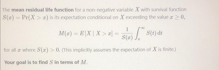 Solved The mean residual life function for a non-negative | Chegg.com